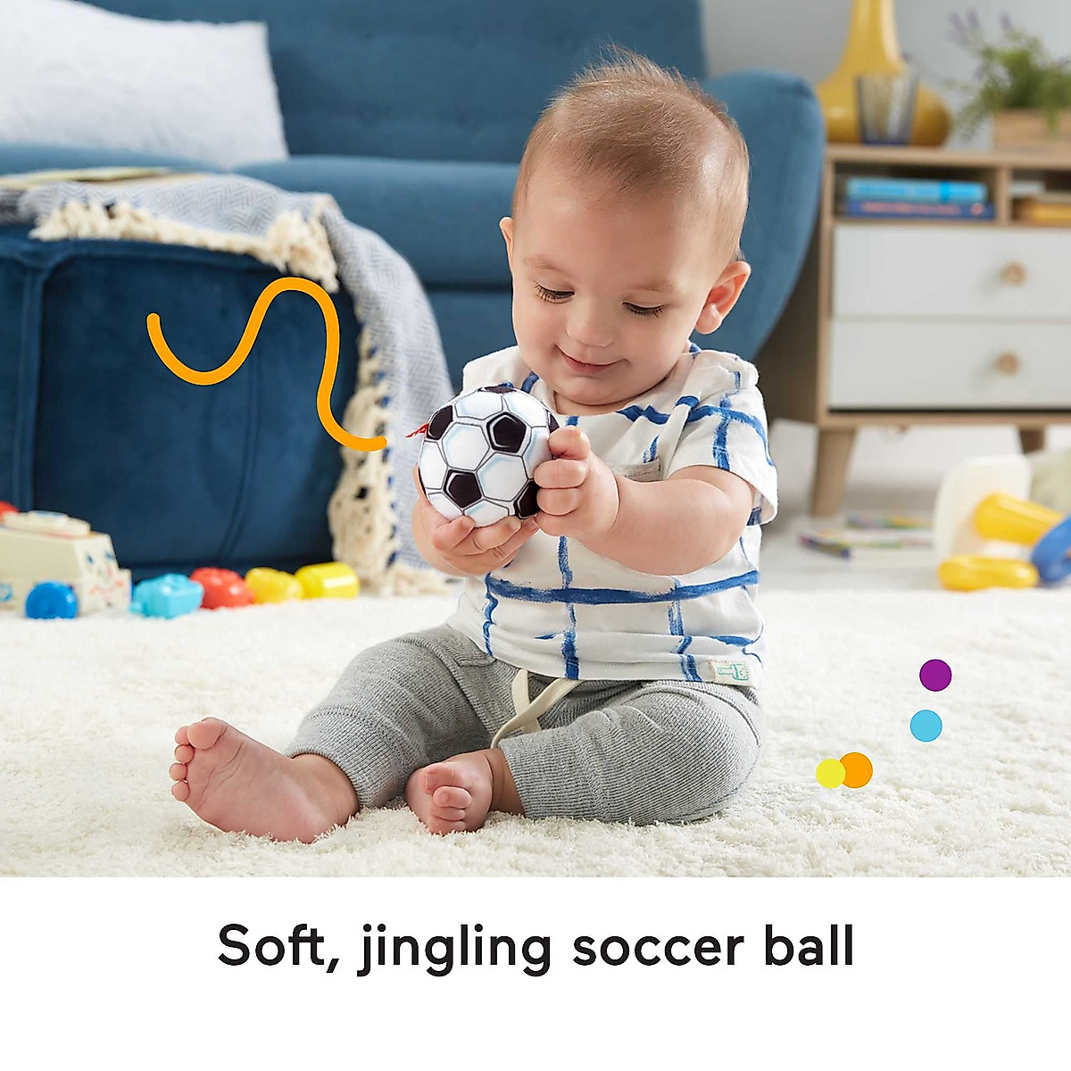 Fisher-Price Baby Toys Just for Kicks Gift Set, 3 Soccer-Themed Rattle Teether & Crinkle Activities for Developmental Play Newborns Ages 0+ Months