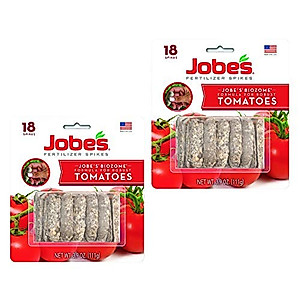 Jobe’s Tomato Fertilizer Spikes, 6-18-6 Time Release Fertilizer for All Tomato Plants, 18 Spikes per Blister, Pack of 2 Blisters
