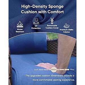 HUMMUH Outdoor Swivel Rocker Wicker Patio Chairs Set of 2, Rattan Rocking Chair Furniture Set (Grey,Blue)