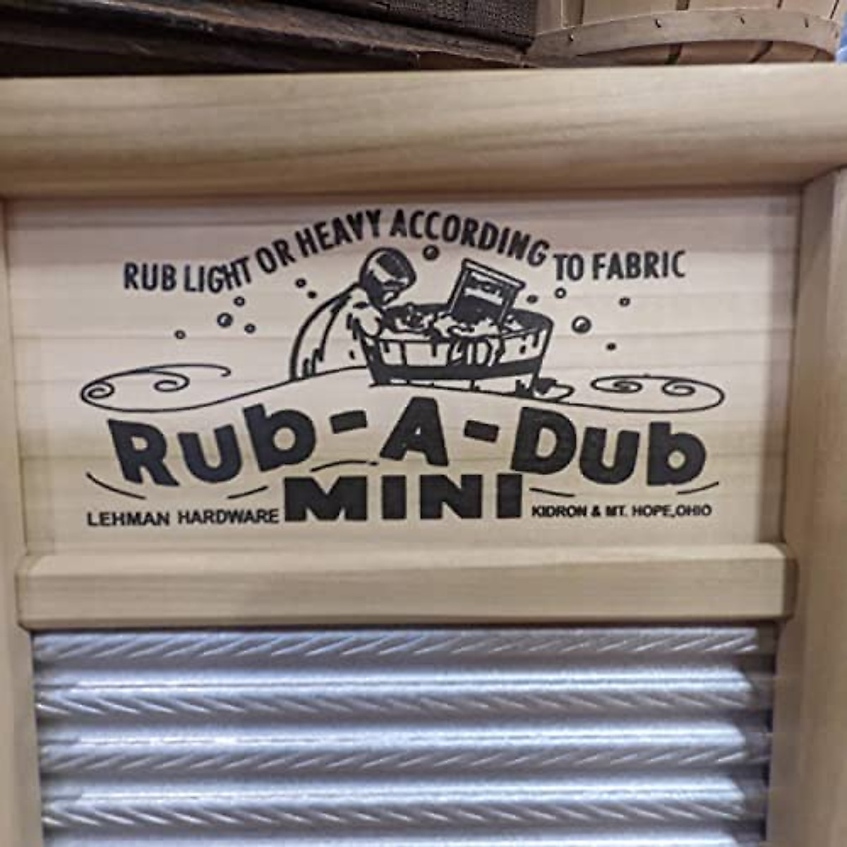 Lehman's Rub A Dub Mini Laundry Clothes Washboard Tin Spiral Crimp Wood Frame