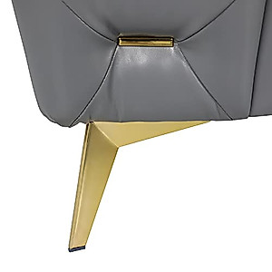 QHITTY Chesterfield Sofa, 84'' Modern 3 Seater Accent Leather Couch with Square Arms and Metal Tufted Button, Metal Legs for Living Room, Office, Bedroom (Grey)…