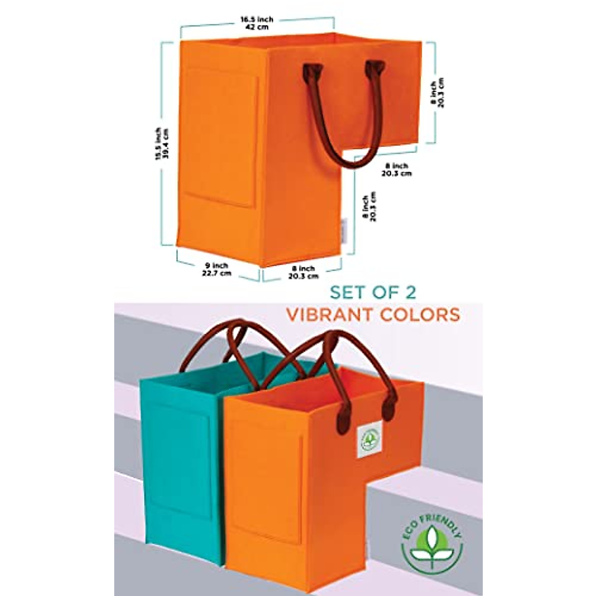 Staircase Basket with Handles for Carpeted and Wooden Stairs, L-Shaped Collapsible Stair Storage Baskets for Organizing Toys, School Work, Shoes and More, 4mm Felt Basket for Stairs in Home or Office