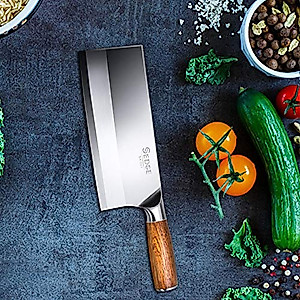 Vegetable Meat Cleaver Knife - 8 Professional Chinese Cleaver and Butcher Knife - 4CR14 HC Stainless Steel Kitchen Knife with Ergonomic Pakkawood Handle - Gift Box Included