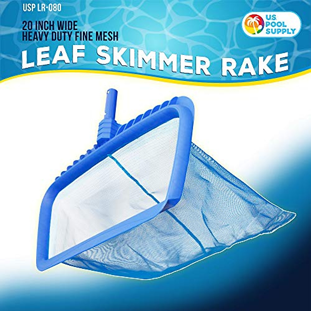 U.S. Pool Supply Professional Heavy Duty 20" Swimming Pool Leaf Rake with Deep 16" Net Bag - Fine Mesh Netting, Easy Scoop Edge - Fast Cleaning, Debris Pickup Removal, Fits Standard Swimming Pool Pole
