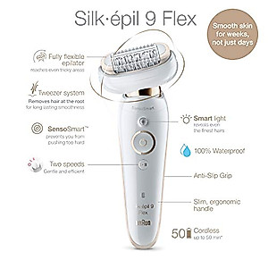 Braun Epilator Silk-épil 9 Flex 9-300 Beauty Set, Facial Hair Removal for Women, Shaver & Trimmer, Cordless, Rechargeable, Wet & Dry, FaceSpa