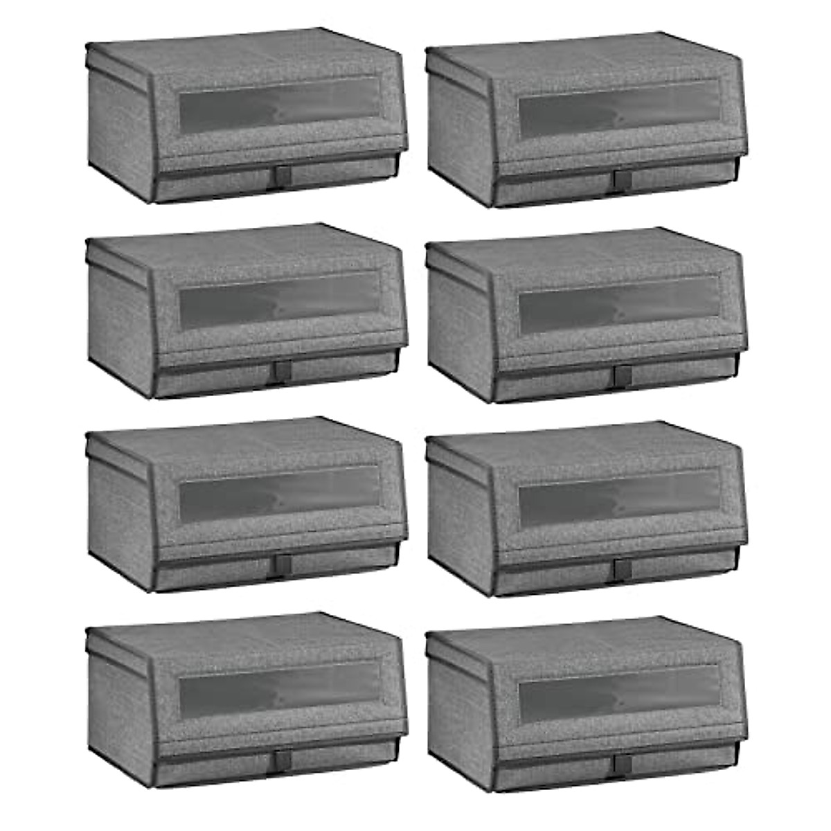 mDesign Large Fabric Closet Shoe Storage Box w/Clear Window - Shoe, Sandal, Sweater, Linen, Clothes Organizer - Boot Storage Solutions - Shoe Bin - Lido Collection, 8 Pack, Charcoal Gray