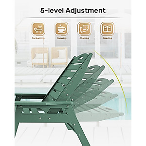 Ciokea Chaise Lounge Chair Outdoor with Wood Texture, Adjustable 5-Position Chaise Lounge Outdoor, Patio Lounge Chair for Poolside Backyard, Green