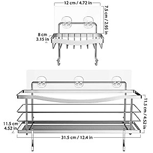ODesign Adhesive Shower Caddy Shelf With Soap Dish Holder for Shampoo Conditioner Sponge Razor Kitchen Bathroom Basket Organizer Wall Mounted Stainless Steel Removable 2 Hooks