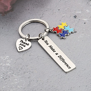 TGBJE Autism Teacher Gift You Make A Difference Keychain Gift for Autism Awareness,SPED Teacher's Gift Inspirational Gift (Autism Teacher Gift)