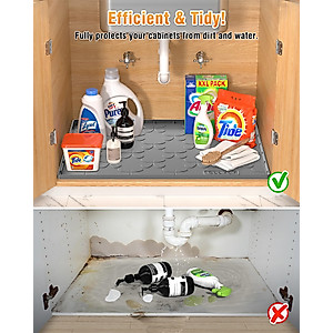 CoolFair Waterproof Under Sink Mat, 34" x 22" Silicone Mat for Kitchen Bathroom, Cabinet Liner for Kitchen Organizers and Storage Sink Drip Tray, Leaks, Easy to Clean, Holds 3.3 Gallons - Gray