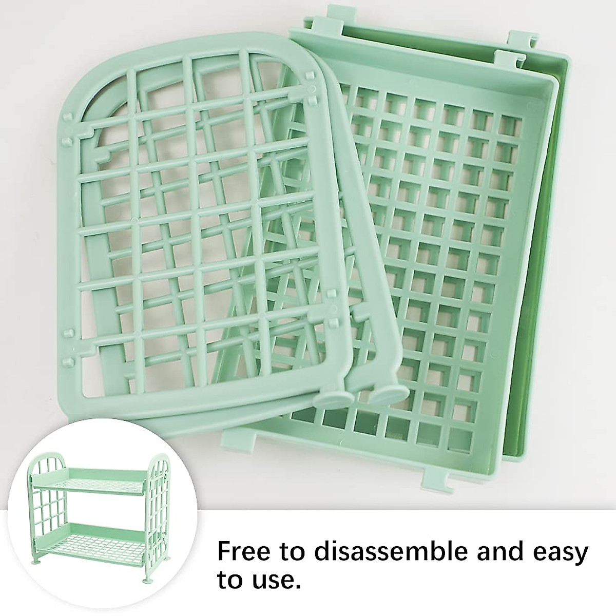 QUMENEY Desktop Rack Cosmetic Stationery Storage Holder, 2-Tier Multifunctional Plastic Shelf Makeup Organizer for Skincare Office Kitchen Bedroom Bathroom Home (Lemon Yellow)