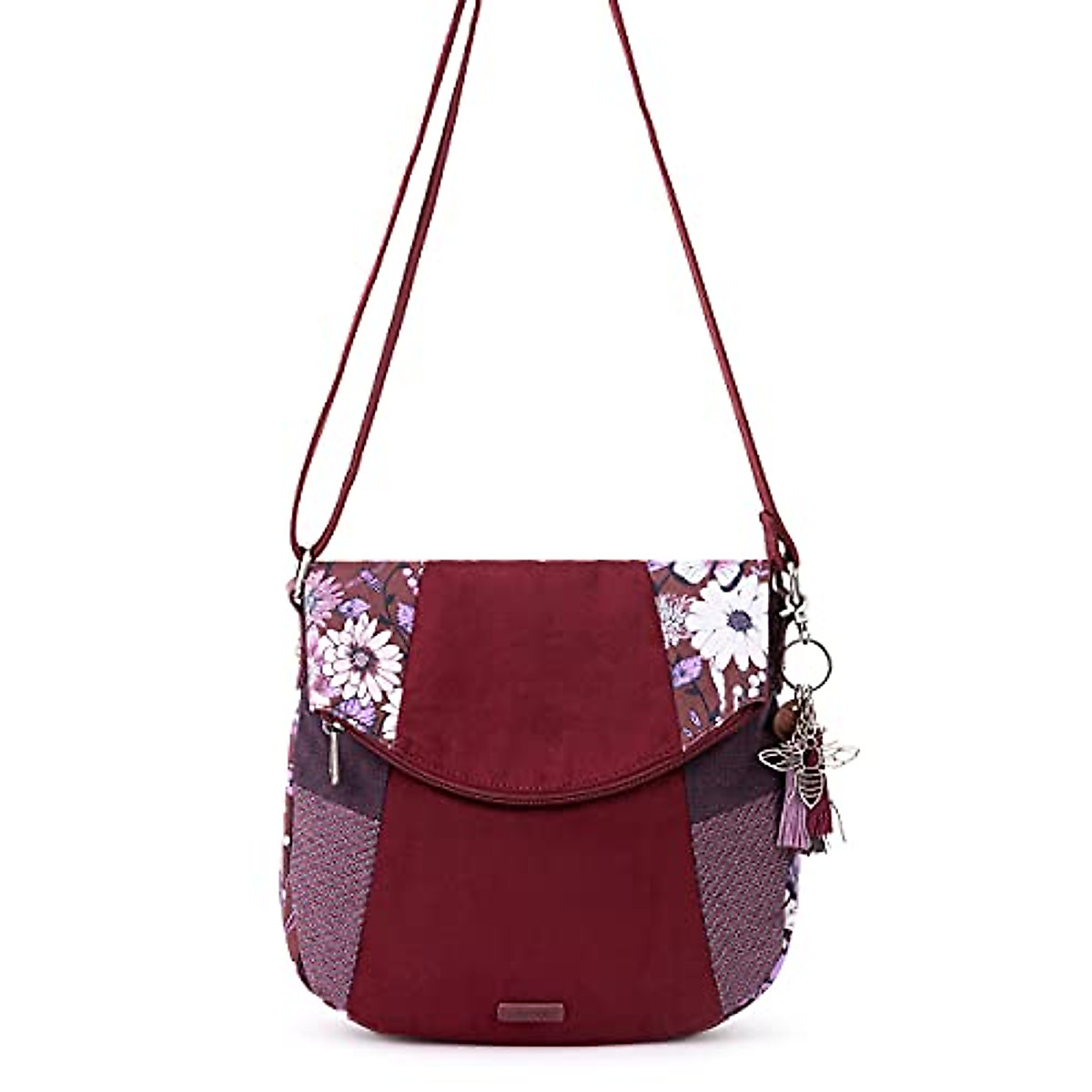 Sakroots Foldover Crossbody Bag in Cotton Canvas, Cabernet in Bloom