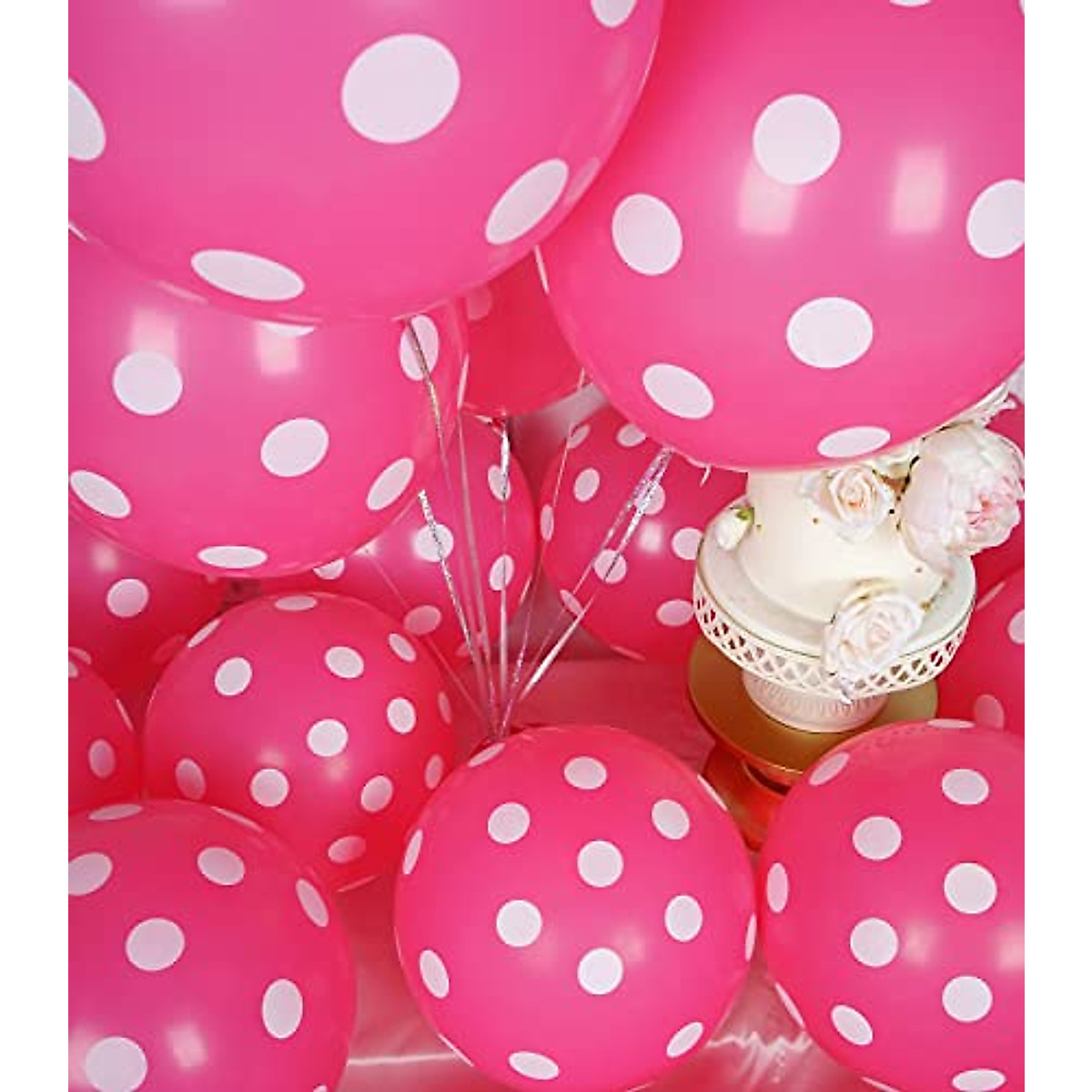 63PCS Hot Pink Polka Dot Balloons 12 Inch Latex Helium Round Party Balloons Kit for Birthday Party Decorations