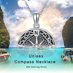 JUSTKIDSTOY Compass Necklace Sterling Silver Celtic Knot Travel Pendant Necklace Inspirational Graduation Jewelry Gifts for Women Men