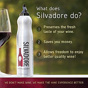 Silvadore Wine Preserver | Argon Wine Preserver Gas | Safe, Clean, 100% Argon Wine Saver Spray | Affordable Wine Preservation System for Open Bottles of Wine | Award Winning Shaped Can (1 Can Pack)