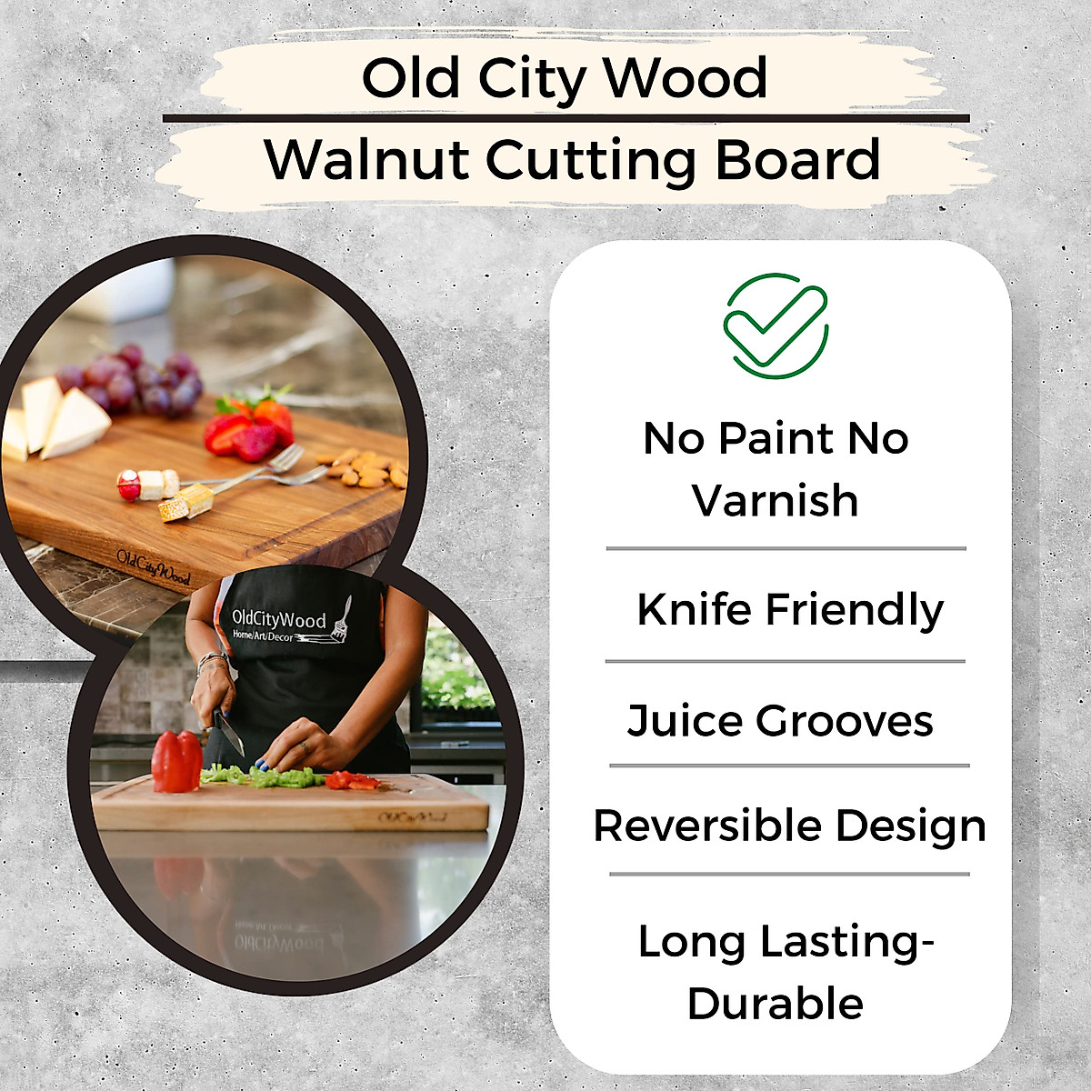 Handmade 17x13'' Walnut Wood Cutting Board For Kitchen with Juice Groove, Chopping Board Made of Walnut Wood for Meat, Cheese and Vegetables (X-Large, 17x13 inch)
