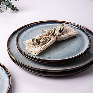 LeRATIO Ceramic Dinnerware Set of 4, Poreclain Plates, Bowls, Handmade Reactive Glaze Dishes, Chip Resistant, Oven & Dishwasher Safe, Service for 4-Gray White