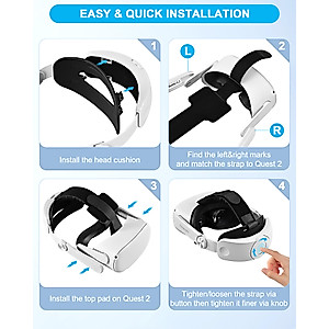 TRANSNOVO Compatible with Oculus Quest 2 Head strap, VR Accessory for Meta Quest 2, One-Button Retractable Lightweight Elite Strap,Enhanced Comfort Support and Gaming Immersion in VR —— White Button