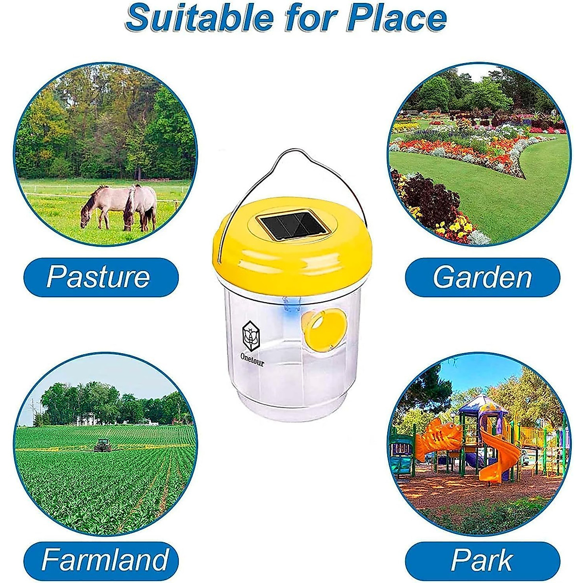 outtkitywi 2 Packs Wasp Trap - Solar Powered Bee Trap Outdoor for Yellow Jackets, Hornets and Wasps - Durable Wasp Killer and Bee Killer - Reusable Yellow Jacket Trap and Insect Trap