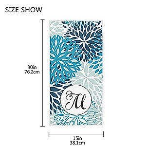 Oreayn Monogrammed Hand Towel for Bathroom Kitchen Polyester and Cotton 30 x 15 inch Soft and Absorbent, Blue and Navy Chrysanthemum Flowers Pattern, Monogram Letter M