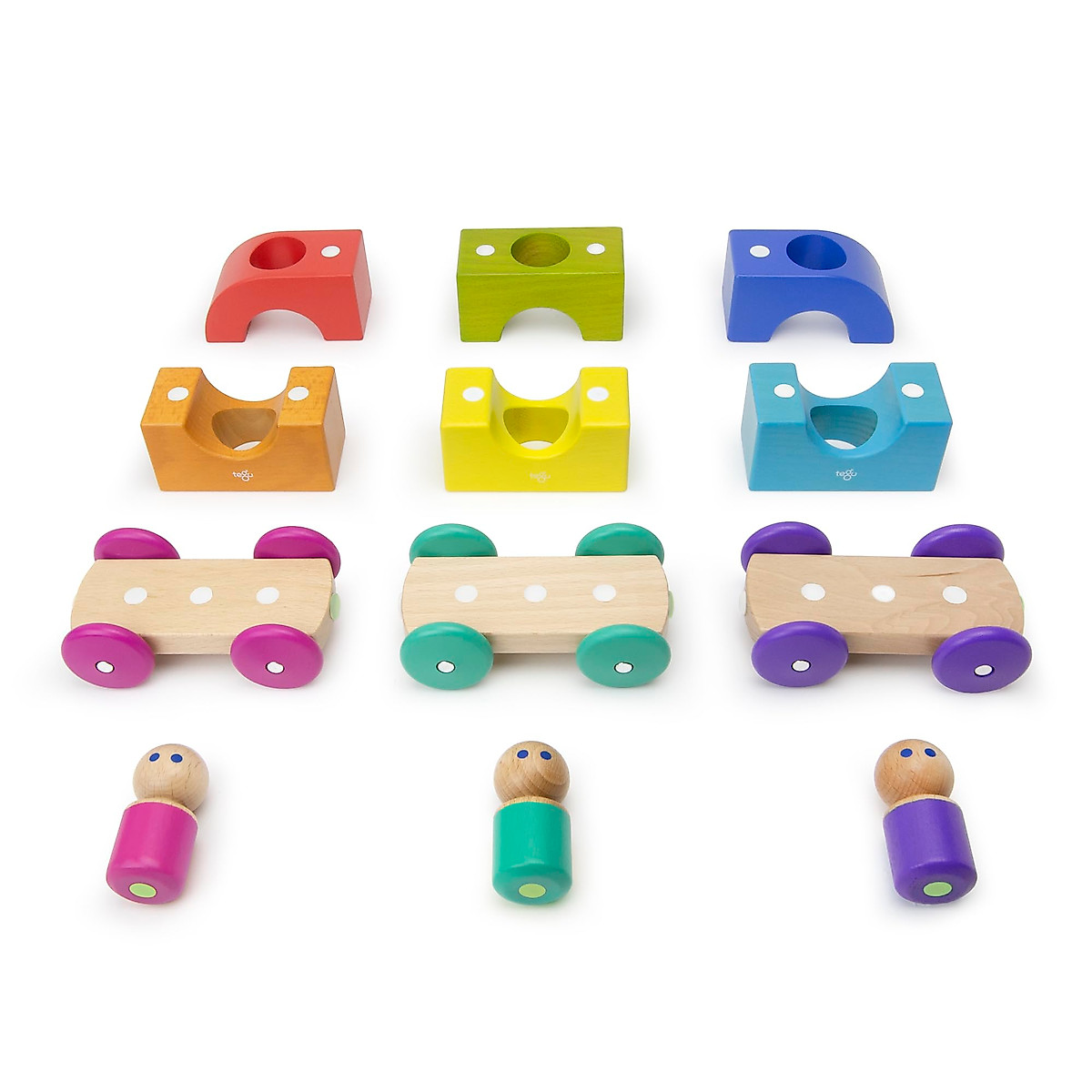 12 Piece Tegu Magnetic Tram Building Block Set, Rainbow