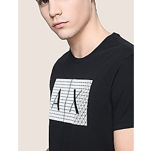 A|X ARMANI EXCHANGE mens Crew Neck Logo Tee T Shirt, Grid Logo Black, Large US