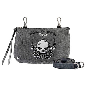 Harley-Davidson Women's Skull Distressed Denim Hip Bag w/Strap WDD5350-BLACK