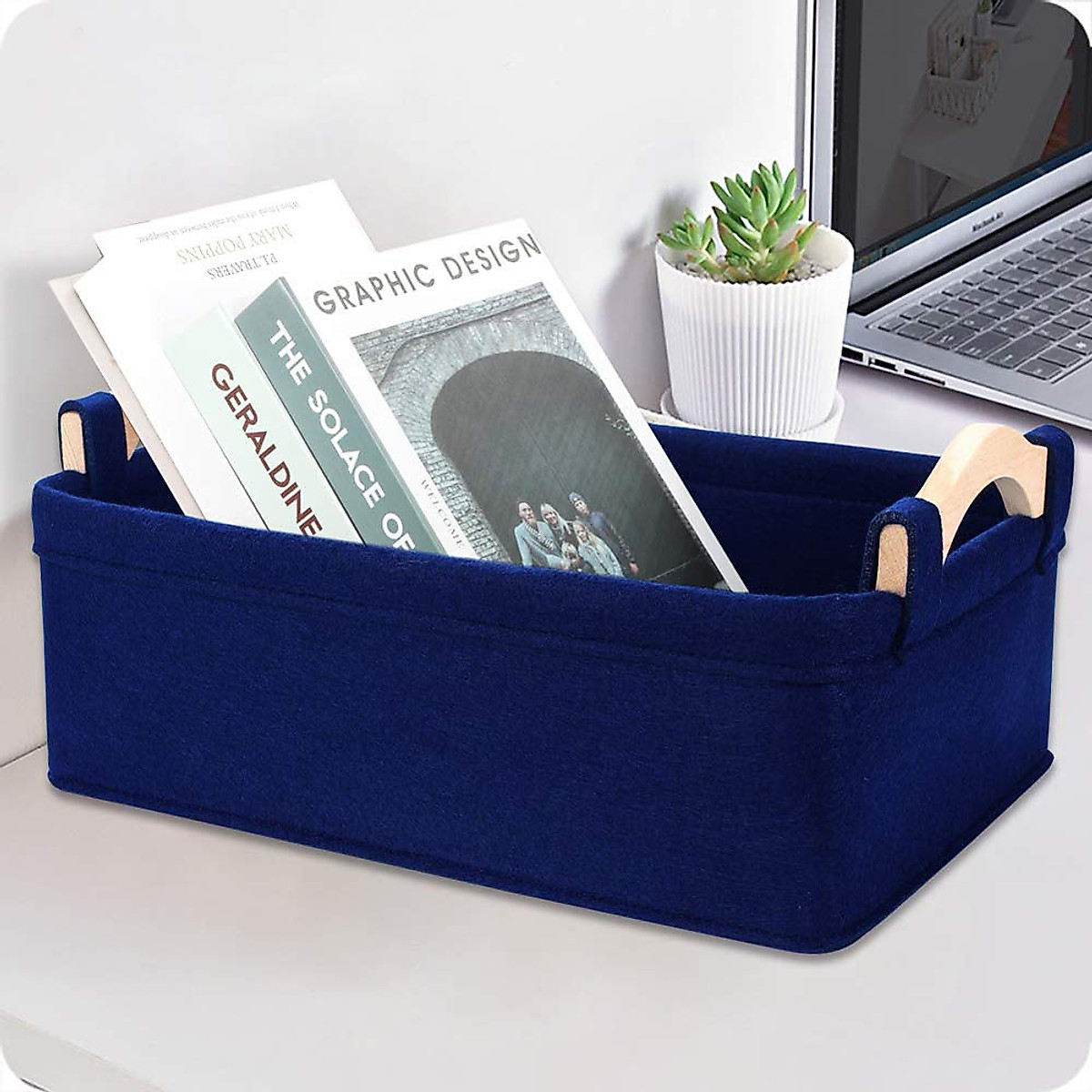 shlutesoy Home Collapsible Handles Books Clothes Toys Storage Basket Organizer Holder Bin - Purplish Blue L