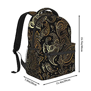 RIMENCH Boys Grils Rucksacks Back to School - Paisley Gold Black Bookbag School Daypack Backpack Travel Hiking Daypack, Gym Outdoor Hiking Bag Business Computer Bag