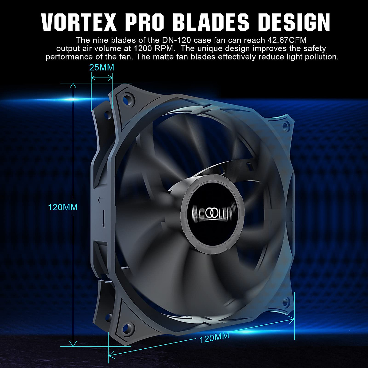 PCCOOLER 120mm Case Fans, DN120 120mm PC Fan 3 Pack Dark Night Series, High Performance Cooling PC Fan - Efficient Hydraulic Bearing - 1200 RPM Low Vibration, Computer Fans 120mm Fan for CPU Cooler