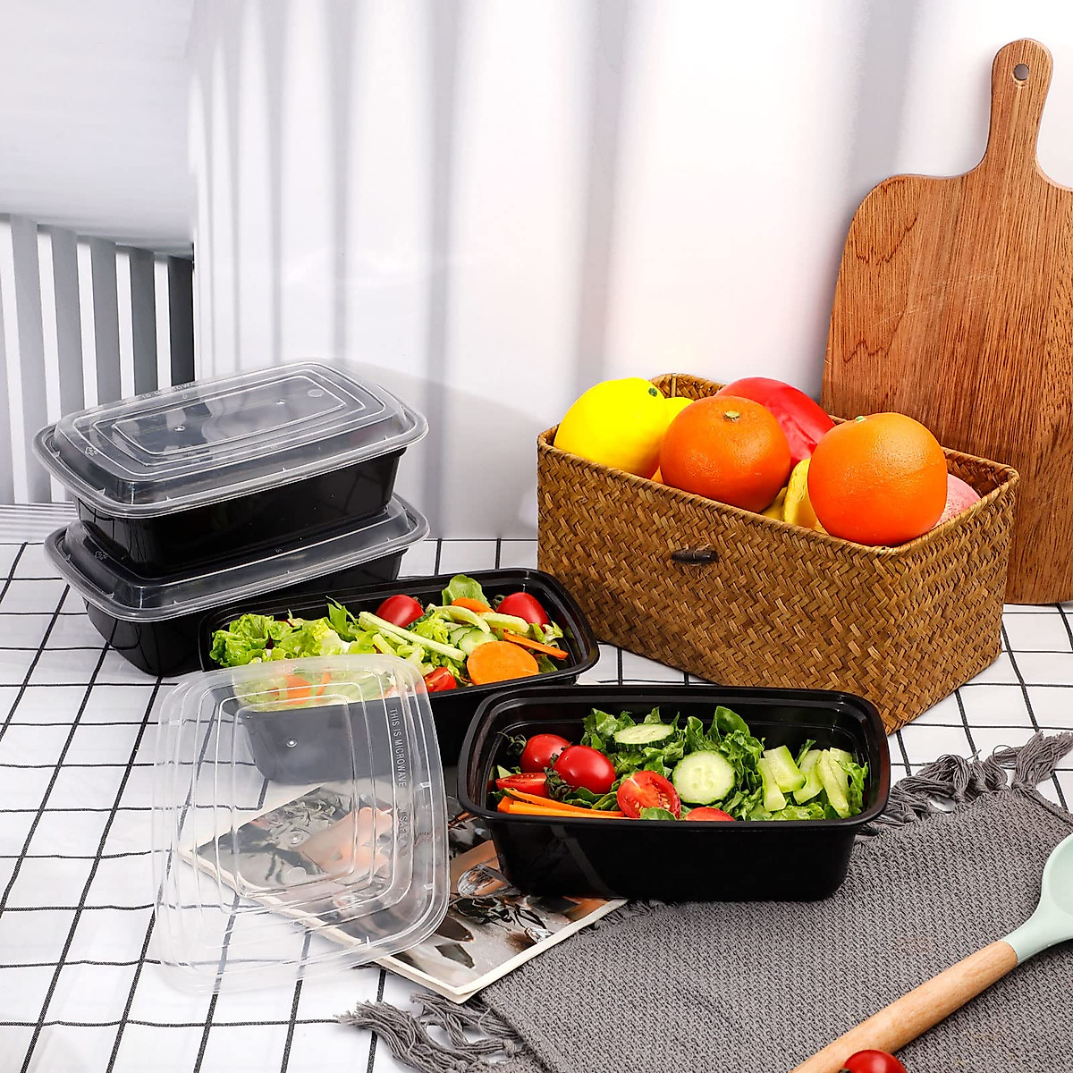 LIYH 50pcs Meal Prep Container 1 Compartment,45oz Food Storage Containers with Lids,Bento Box,Reusable BPA Free Lunch Boxes,Microwave Dishwasher Safe.