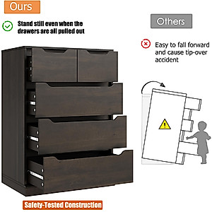 HOSTACK Modern 5 Drawer Dresser for Bedroom, Chest of Drawers with Storage, Wood Storage Chest Organizers with Cut-Out Handles, Accent Storage Cabinet for Living Room, Entryway, Hallway, Dark Brown