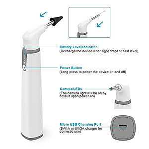 Wireless Otoscope, Ear Scope with 720P HD Ear Camera and 6 LED Lights, Ear Wax Removal Tool Camera with Gyroscope, Digital Otoscope with Light, Compatible with iPhone and Android