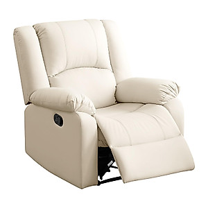 COOSLEEP Manual Recliner Chair, PU Leather Recliner Chair with Overstuffed Arm and Back, Soft Cushions, Recliner Chair for Adults, Single Sofa for Living Room(Beige)