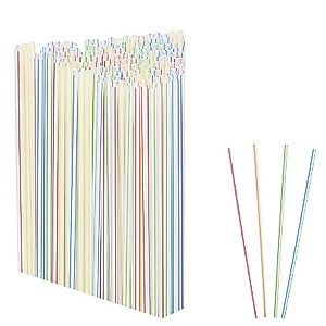 300PC Plastic Straight Straws Disposable Assorted Colors Striped 9" Drinking Bar