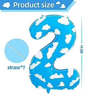 Toy Cartoon Story Balloons Toy Cartoon Story Birthday Party Supplies Decorations Gaint 40 Inch Mylar Foil Blue Sky Cloud Number 2 Balloons for Garland Arch Kit Kids 2nd Baby Shower Farm Party Favor(2)