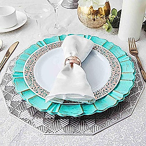 BalsaCircle Charger Plates 6 pcs 13-Inch Turquoise Gold Round Scalloped Trim Plastic Charger Plates Wedding Reception Event Decorations Supplies