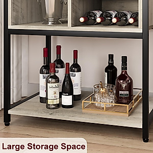 IDEALHOUSE Wine Bar Rack Cabinet, Freestanding Wine Cabinet with Glass Rack Wine Bottle Holders, Industrial Bakers Rack, Tall Liquor Cabinet with Storage for Kitchen Living Dining Room, Rustic Gray