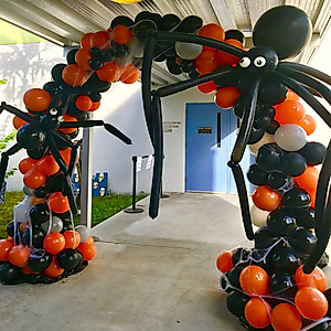 BONROPIN Halloween Balloon Garland Arch kit with Halloween Spider Web Black Orange Gray Balloons Spider Balloons for Halloween Day Party Decorations