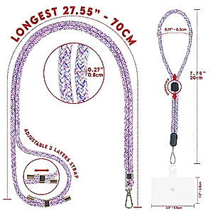 VEZIQ Adjustable Universal Crossbody Patch Phone Lanyard Wrist Strap | Cell Phone Lanyards for Around The Neck | Compatible with Every Smartphone, Key Holder and ID Card Holder - Purple Chroma