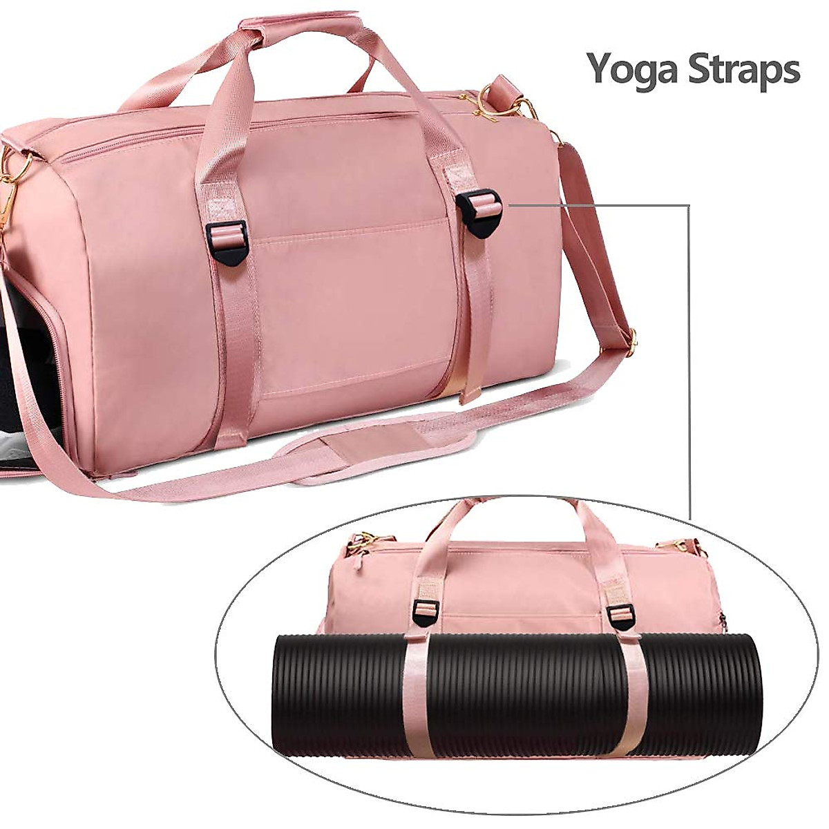 ICEIVY Gym Duffle Bag Dry Wet Separated Gym Bag Sport Duffle Bag Training Handbag Yoga Bag with Extra Drawstring Backpack(Pink-Upgrade) Large
