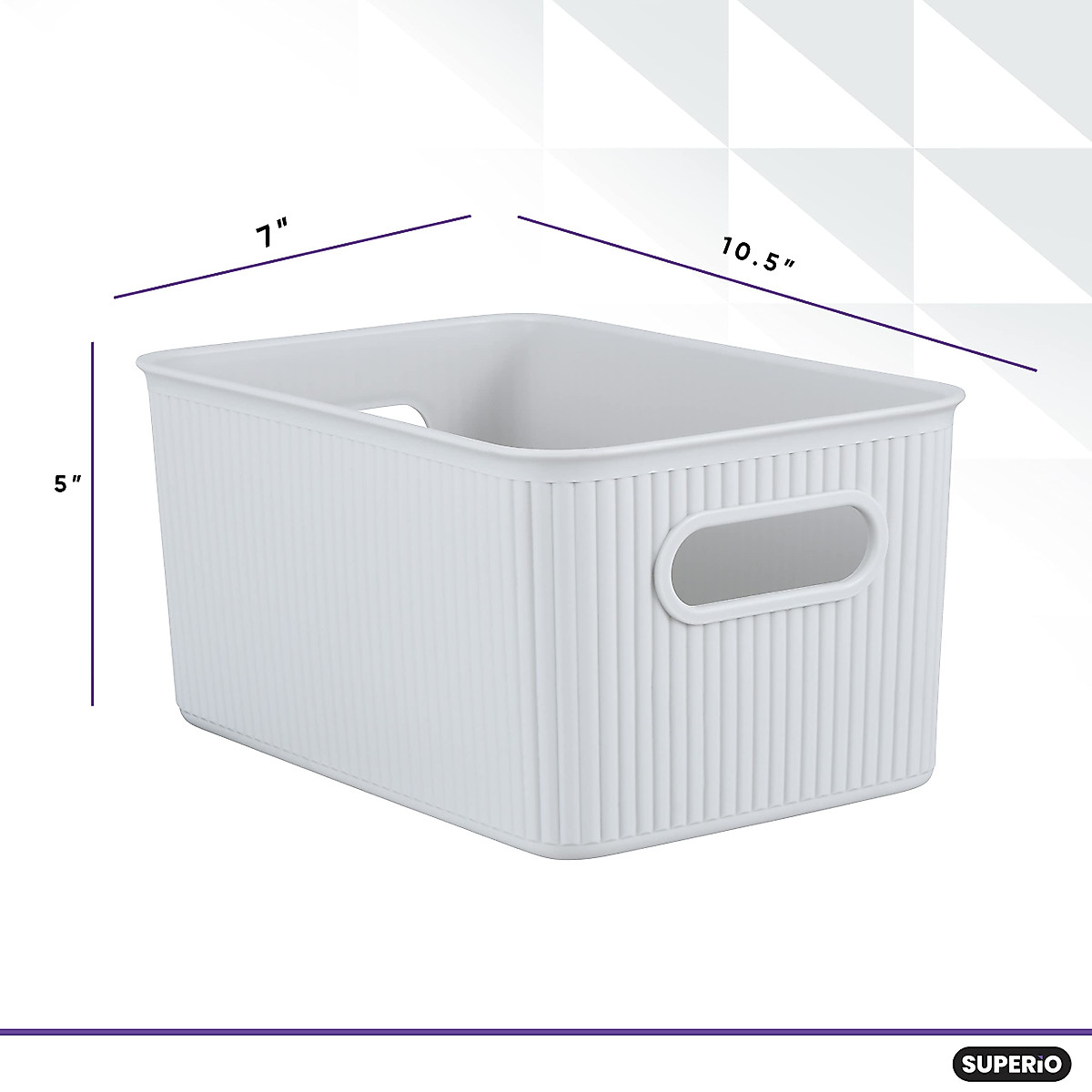Superio Ribbed Collection - Decorative Plastic Open Home Storage Bins Organizer Baskets, Medium White Smoke (6 Pack) Container Boxes for Organizing Closet Shelves Drawer Shelf 5 Liter