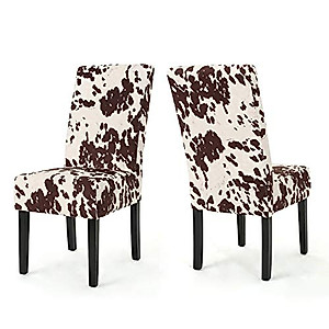 Christopher Knight Home Pertica Contemporary Velvet Dining Chairs, 2-Pcs Set, Milk Cow / Dark Brown