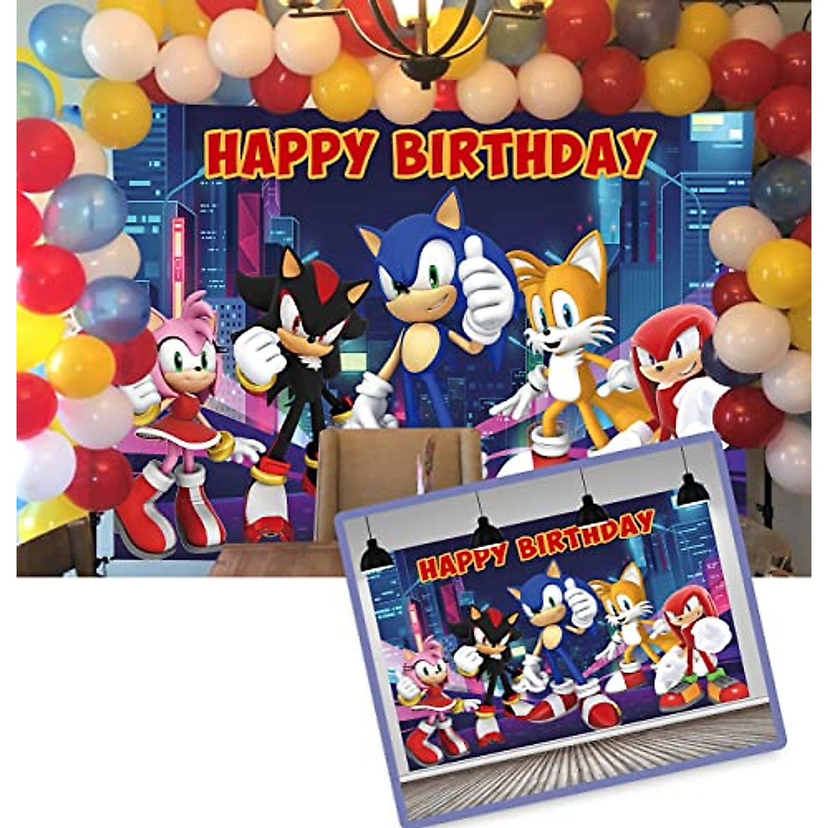 TXUE Cartoon Sonic Hedgehog Backdrop Tall Building City Night View Background Children Boy Birthday Party Baby Shower Photo Booth Studio Props Decorations (5x3FT(Width 150cm x Height 90cm))