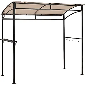 Giantex 7x4.4ft Grill Gazebo, Patio Outdoor Backyard BBQ Canopy Shelter, Soft Top, Heavy-Duty Steel Construction, Storage Shelf, Hanging Hooks, Bear Opening Setting, Anchor Kit (Beige)
