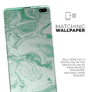 DesignSkinz Mint Marble & Digital Gold Foil V6 Protective Vinyl Decal Wrap Skin Cover Compatible with The Samsung Galaxy S20 (Screen Trim & Back Glass Skin)