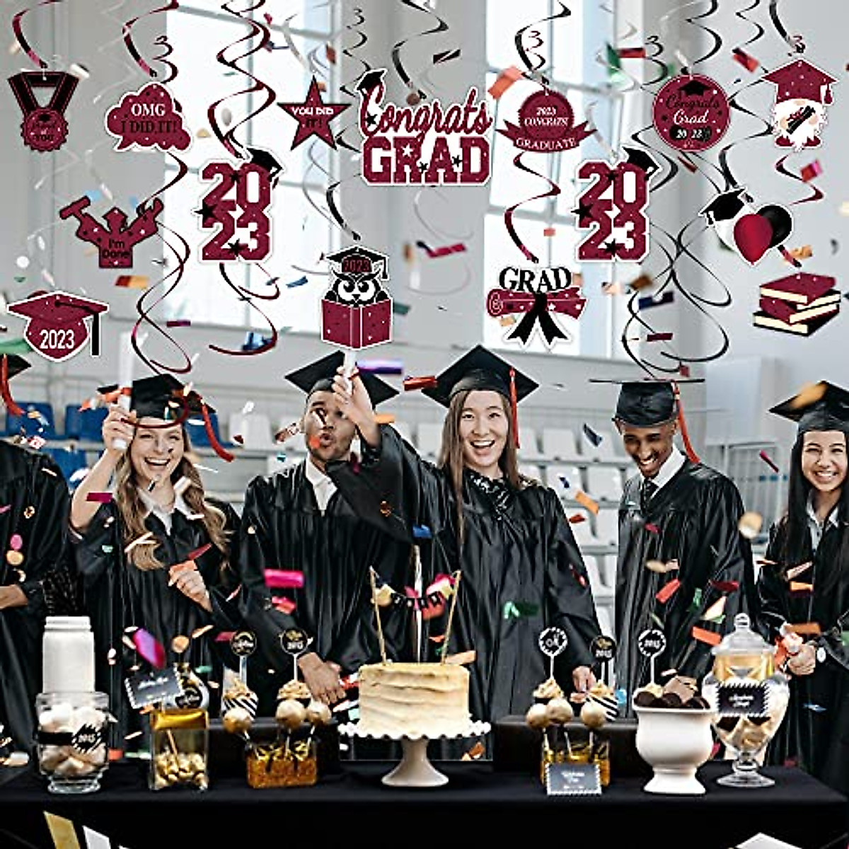 Tifeson Graduation Decorations 2023 Maroon - 36 PCS Graduation Party Supplies, Congrats Grad Hanging Swirls Decorations, High School College Graduation Party Decorations Class of 2023 Decor