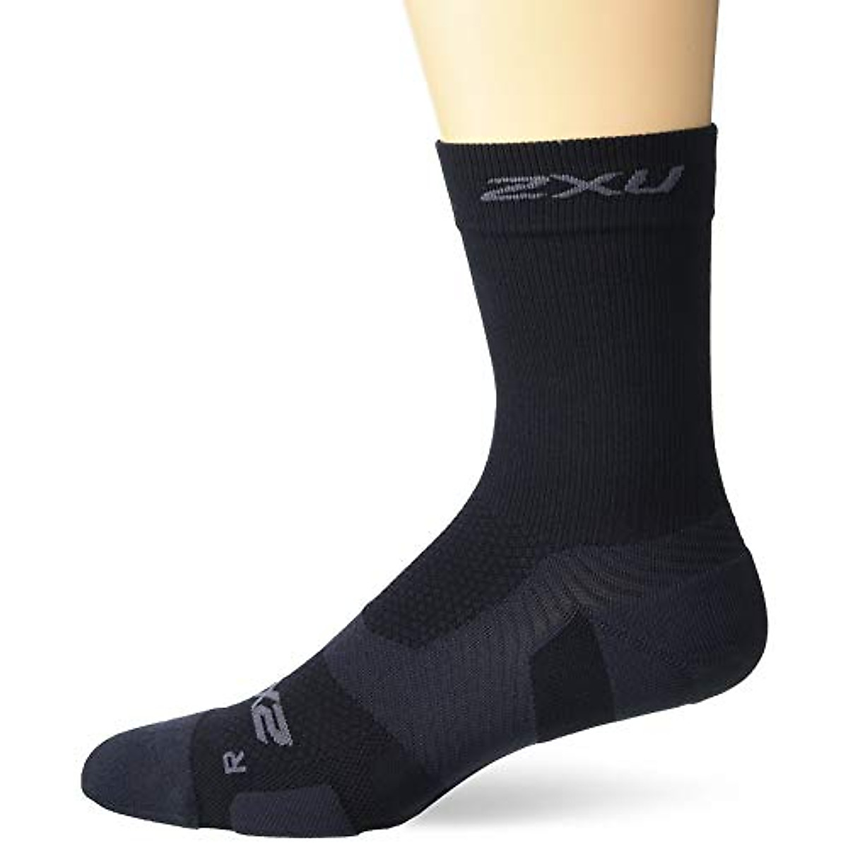 2XU Vectr Crew Sock, Black/Titanium, Small