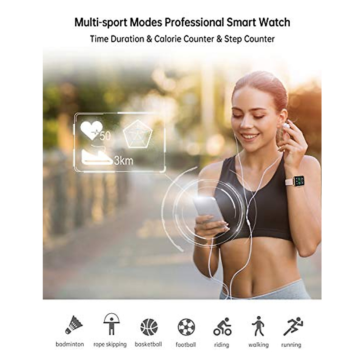 Popglory Smart Watch, Smartwatch with Blood Pressure, Blood Oxygen Monitor, Fitness Tracker with Heart Rate Monitor, Full Touch Fitness Watch for Android & iOS for Men Women