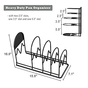 REEQMONT 2 Pack - Heavy Duty Pot Rack Organizer, 5 Tier Pan Rack Holder, Holds Cast Iron Skillets, Dutch Oven, Frying Pan, Griddles - No Assembly Required, 15.9'' H